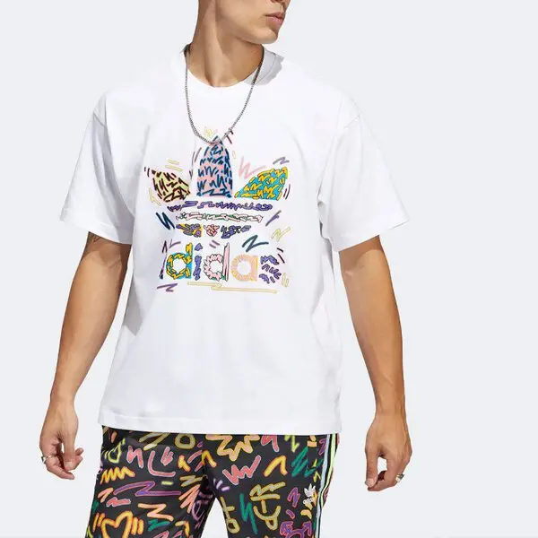 Adidas Originals Ss22 Cartoon Logo Printing Round Neck Casual Short Sleeve White - Default Color