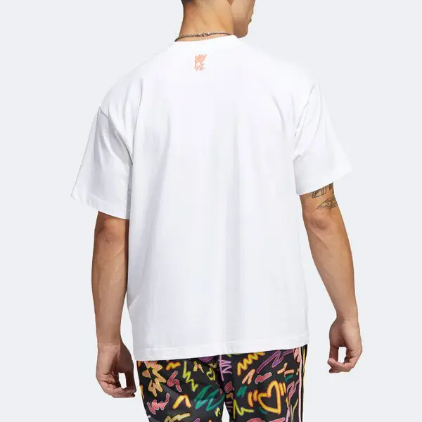 Adidas Originals Ss22 Cartoon Logo Printing Round Neck Casual Short Sleeve White - Default Color