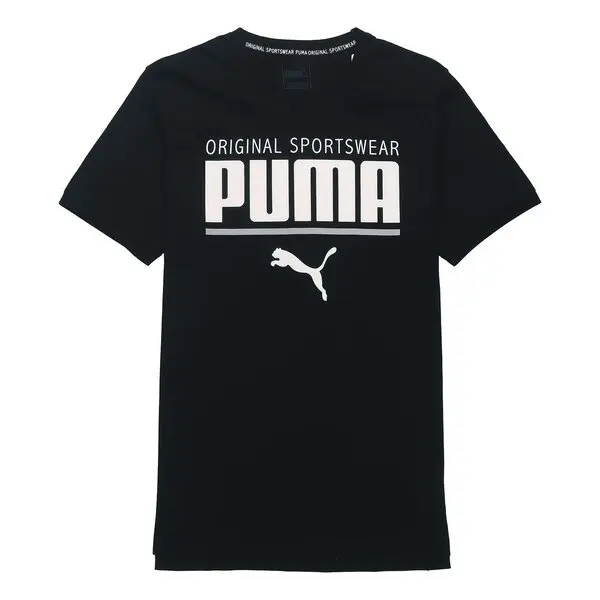 PUMA Logo Printing Round Neck Sports Short Sleeve - Black