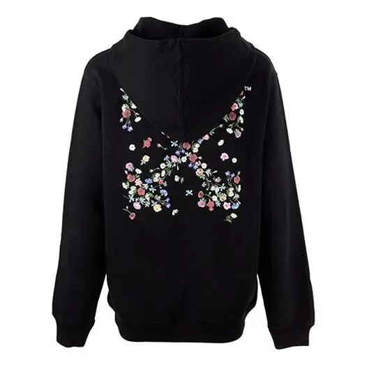Off-White Flower Embroidered Arrow Hoodie - Black