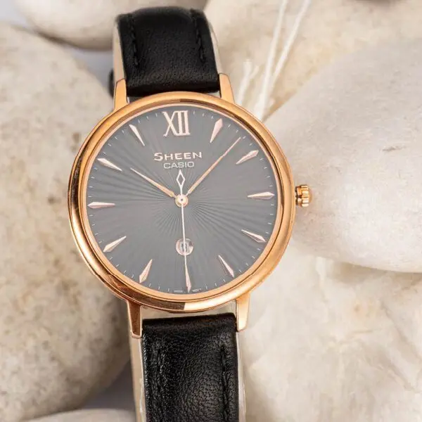 Casio Sheen Analog Quartz Watch With Leather Strap