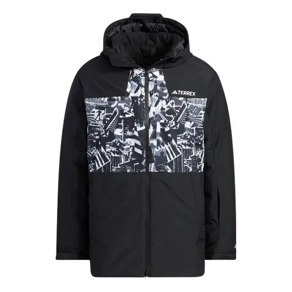 Adidas Pattern Printing Hooded Down Jacket Black - Default Colorway