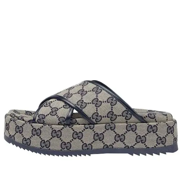 Gucci Gg Platform Slide Sandal - Beige/blue