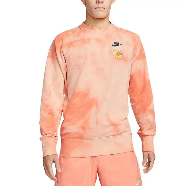Nike Casual Sports Tie Dye Daisy Embroidered Round Neck Red - Default Color