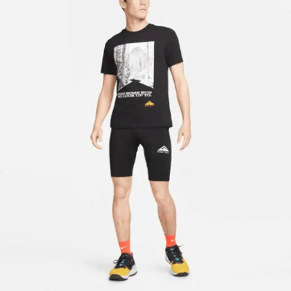 Nike Landscape Alphabet Printing Round Neck Pullover Straight Short Sleeve Black T-shirt