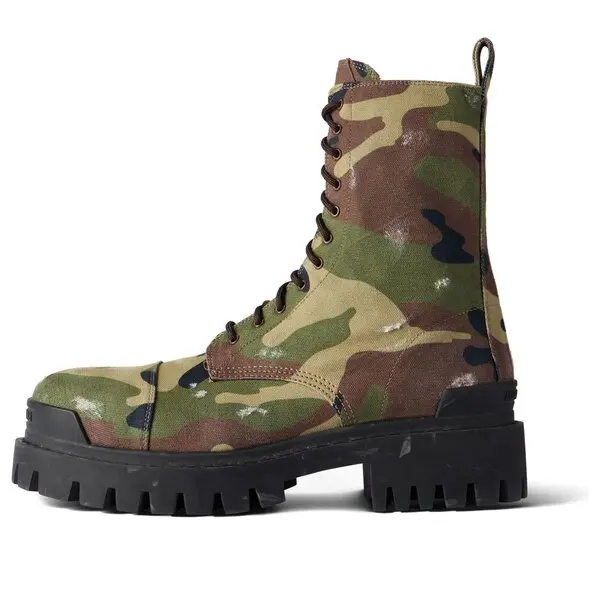 Balenciaga Strike Camo Print Combat Boots - Dark Green