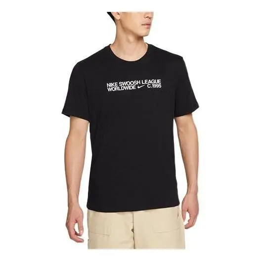 Nike Contrasting Colors Logo Alphabet Pattern Printing Round Neck Casual Short Sleeve Black T-shirt - Multi-color