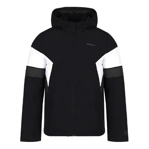 Adidas Neo Colorblock Sports Stay Warm Hooded Windproof Down Jacket - Black