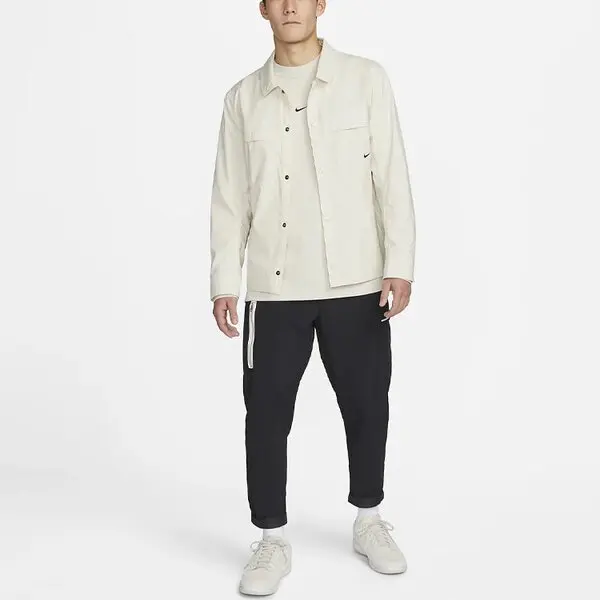 Nike Solid Color Woven Long Sleeves Autumn White Shirt