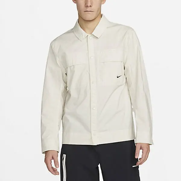 Nike Solid Color Woven Long Sleeves Autumn White Shirt - Default Color