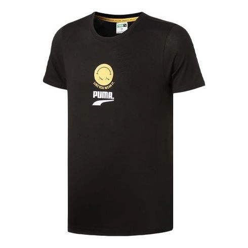 PUMA Smiling Face Pattern Athleisure Casual Sports Short Sleeve Couple Style - Black