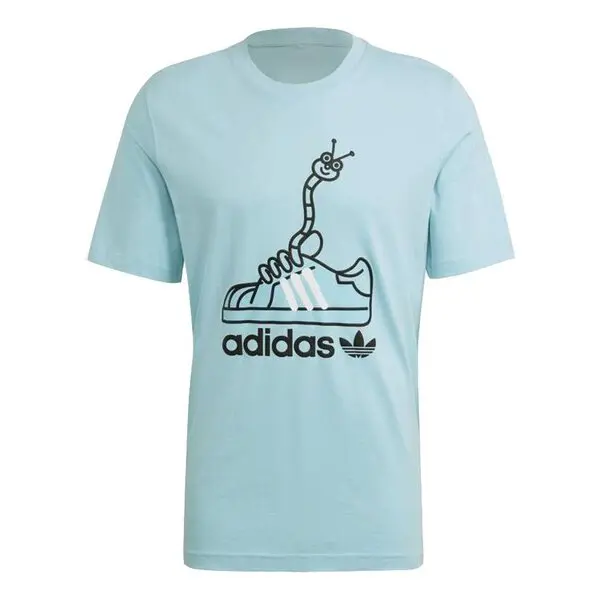 Adidas Originals Worm Tee Printing Sport Short Sleeve - Light Blue