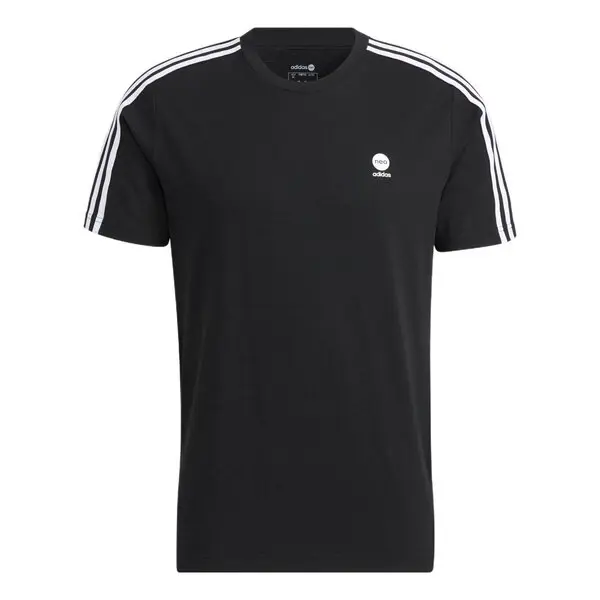 Adidas Neo Solid Color Logo Stripe Sports Short Sleeve Black