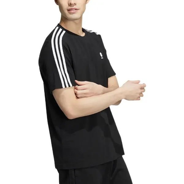 Adidas Neo Solid Color Logo Stripe Sports Short Sleeve Black