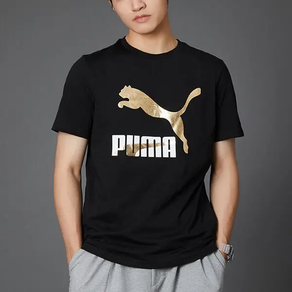 PUMA Classics Logo T-shirt 'black Gold - Black/gold