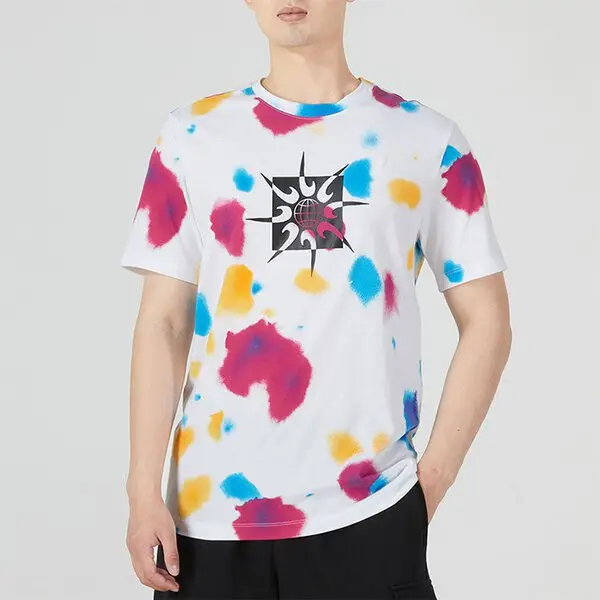 Nike Tie Dye Geometry Pattern Casual Round Neck Short Sleeve White T-shirt - Multi-color