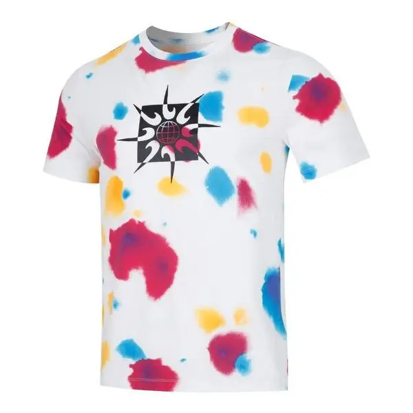 Nike Tie Dye Geometry Pattern Casual Round Neck Short Sleeve White T-shirt - Multi-color