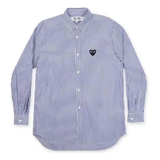 Play Comme Des Garcon Black Emblem Striped Button Down - Blue
