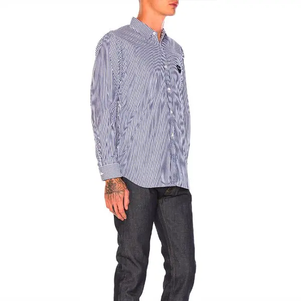 Play Comme Des Garcon Black Emblem Striped Button Down - Blue