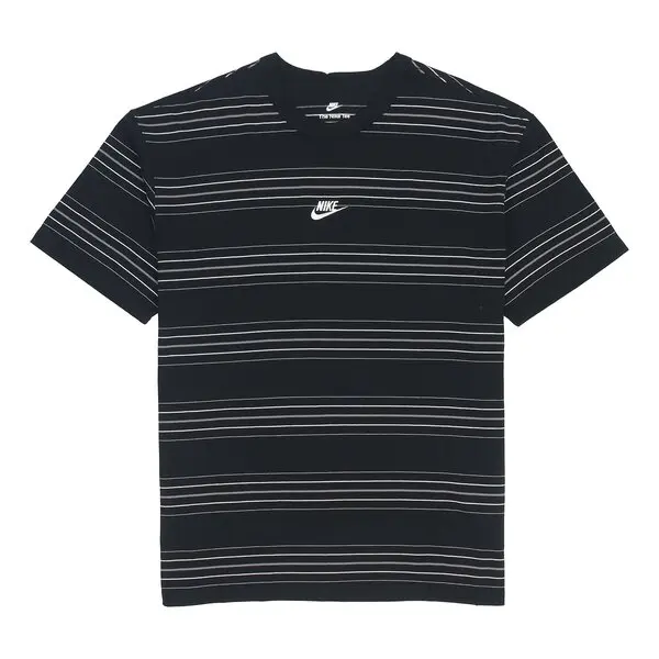 Nike Brand Logo Stripe Round Neck Short Sleeve Black T-shirt - Multi-color