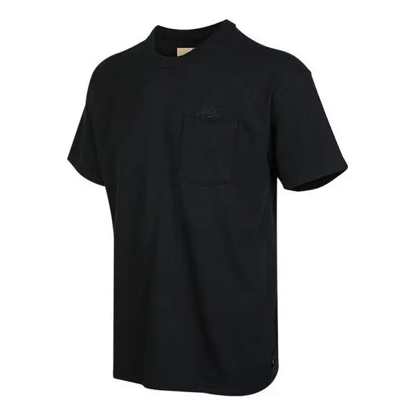 Nike Solid Color Pocket Round Neck Loose Short Sleeve Black T-shirt - Default Color