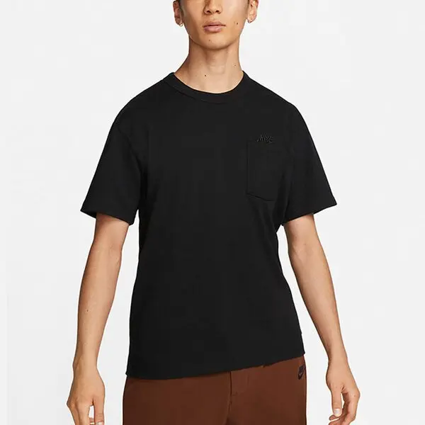 Nike Solid Color Pocket Round Neck Loose Short Sleeve Black T-shirt