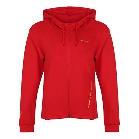 Adidas Neo Flowers Printing Sports Drawstring Hooded Jacket - Red