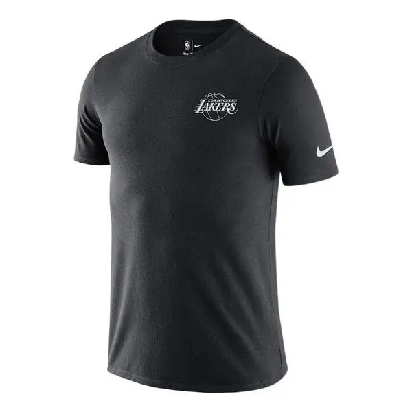 Nike Embroidered Logo Knit Round Neck Short Sleeve Lakers Black T-shirt - Multi-color