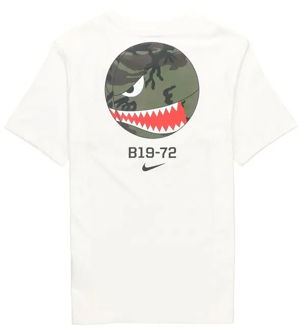 Nike Back Cartoon Devil Camouflage Pattern Printing Casual Round Neck Short Sleeve White T-shirt