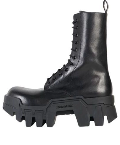 Balenciaga Bulldozer Lace Up Boot Vegetal Calfskin - Black