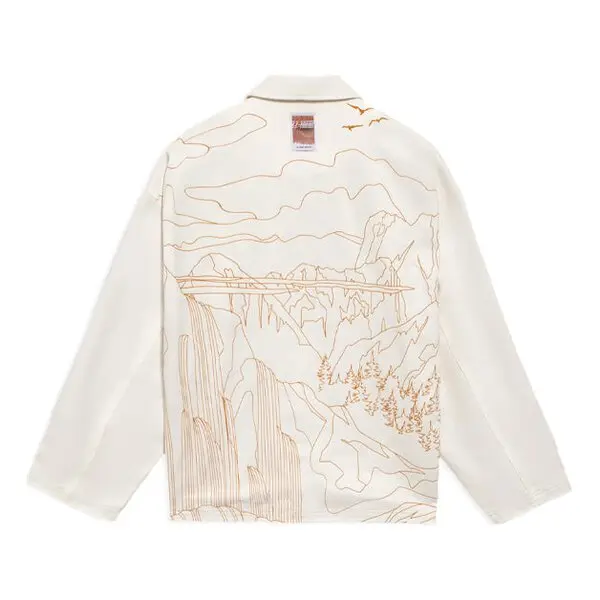 LI-NING Single Breasted Jacket With Landscape Print - White