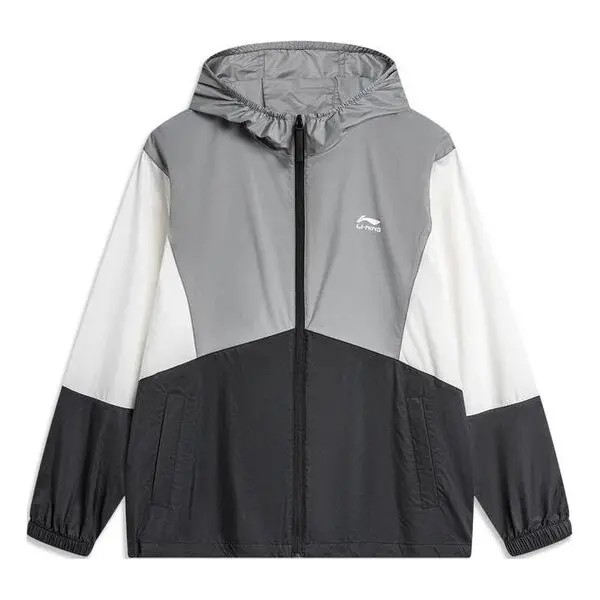 LI-NING Color Block Hooded Windbreaker Jacket - White/grey/black