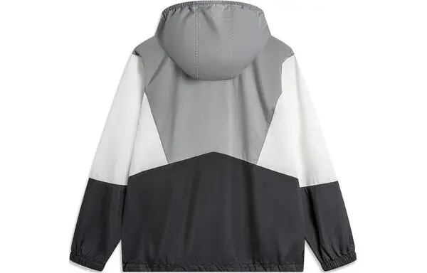 LI-NING Color Block Hooded Windbreaker Jacket - White/grey/black