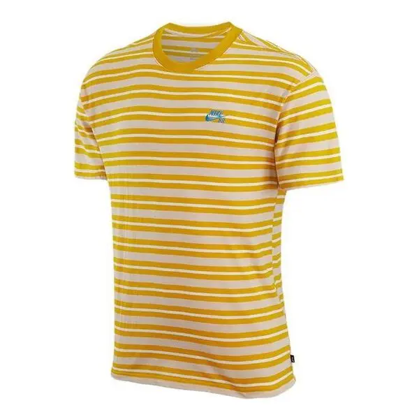 Nike Embroidered Logo Stripe Round Neck Short Sleeve Yellow T-shirt - Multi-color