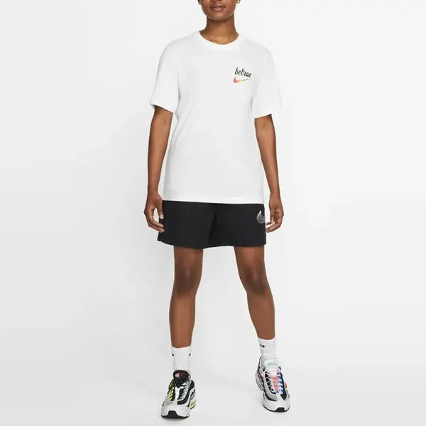 Nike Solid Color Printing Round Neck Short Sleeve White T-shirt