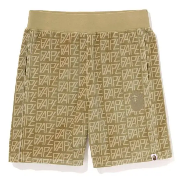 A BATHING APE Logo Monogram Velour Shorts - Beige