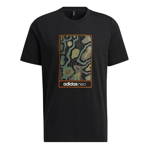 Adidas Neo Cg T2 Camouflage Pattern Printing Sports Short Sleeve - Black