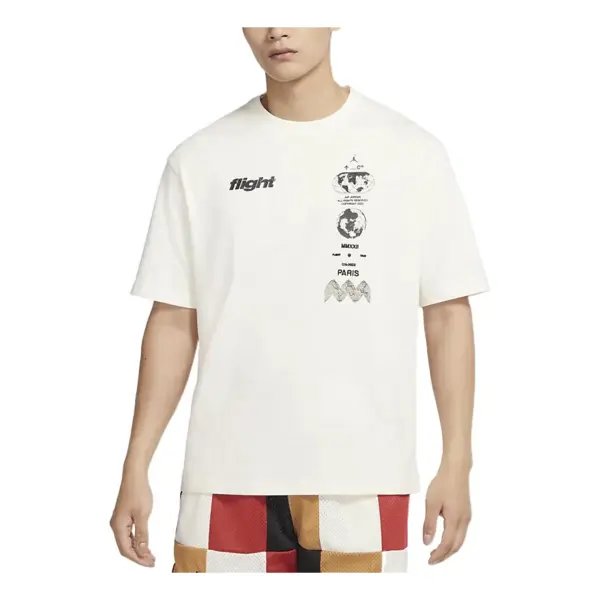 JORDAN Minimalistic Alphabet Logo Printing Round Neck Pullover Short Sleeve Creamy White T-shirt - Default Color