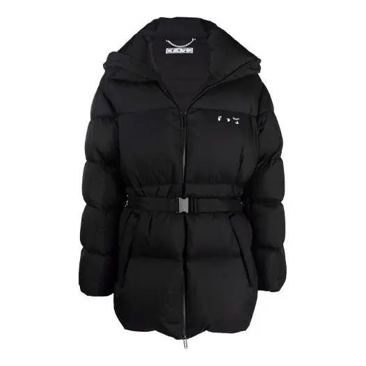 Off-White Puffer Down Jacket With Belt - Black
