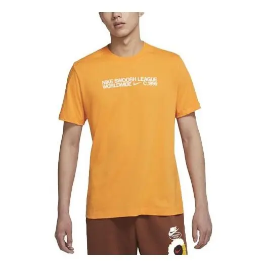 Nike Colorblock Logo Alphabet Pattern Printing Round Neck Casual Short Sleeve Orange T-shirt - Multi-color