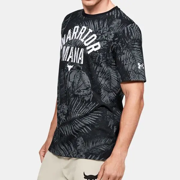 Under Armour Project Rock Aloha Camo Alphabet Pattern Printing Sports Short Sleeve - Black