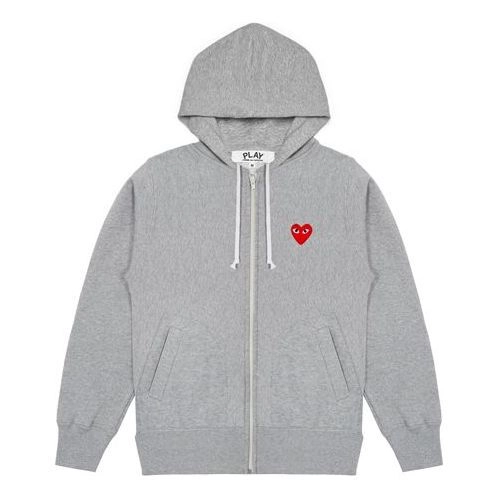 Play Comme Des Garcon Full Zip Hoodie With Emblematic Heart Graphic - Grey