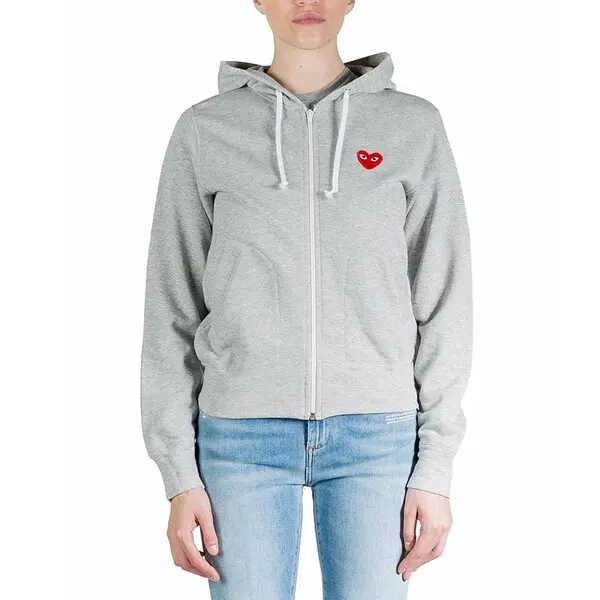 Play Comme Des Garcon Full Zip Hoodie With Emblematic Heart Graphic