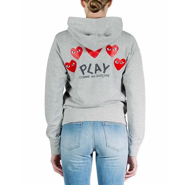 Play Comme Des Garcon Full Zip Hoodie With Emblematic Heart Graphic