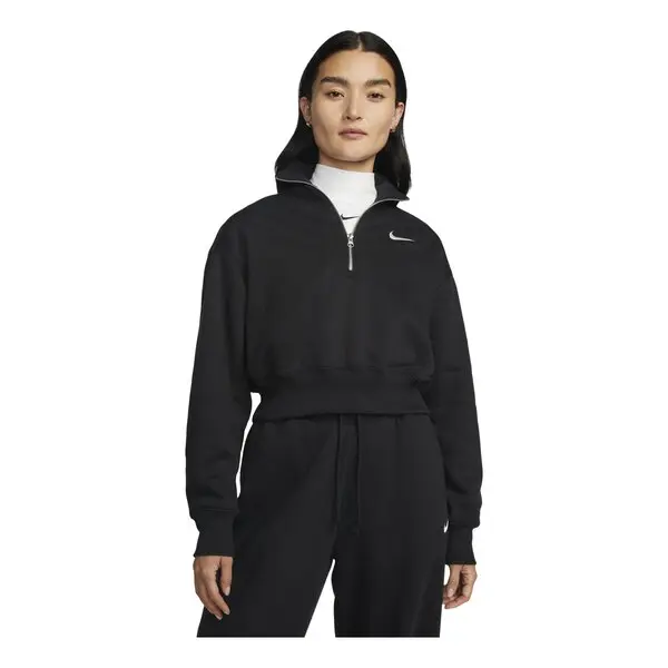 Nike Phoenix Fleece Half Zip Cropped Sweatshirt - Black