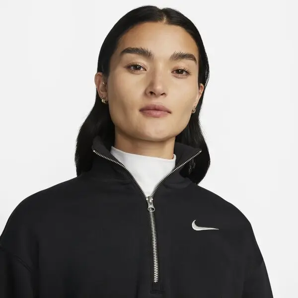 Nike Phoenix Fleece Half Zip Cropped Sweatshirt - Black