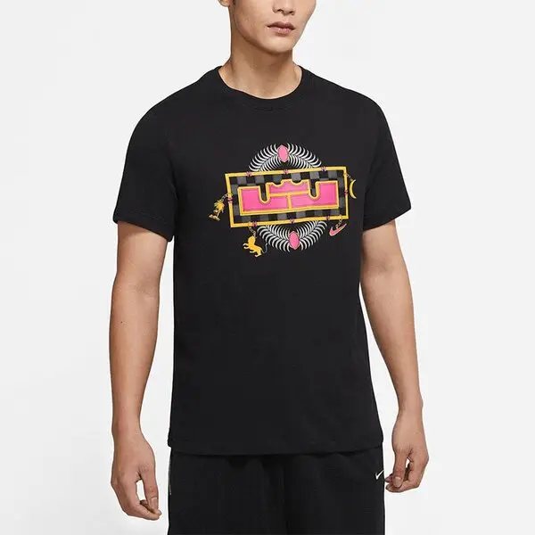Nike Lebron Pattern Printing Round Neck Short Sleeve Black