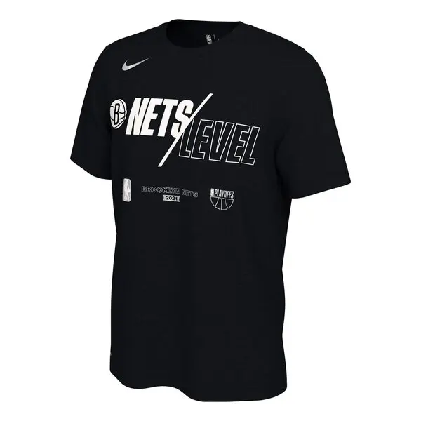 Nike Casual Alphabet Printing Round Neck Pullover Short Sleeve Brooklyn Nets Black T-shirt - Default Color