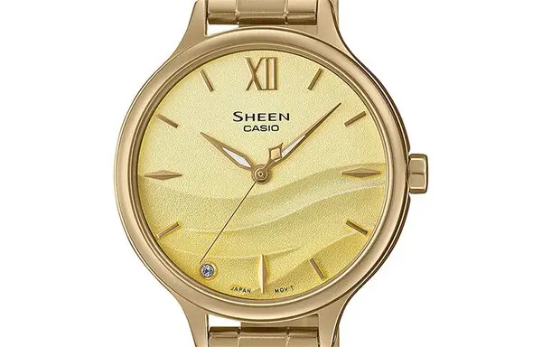 Casio Gold Tone Stainless Steel Watch With Gradient Dial And Sapphire Crystal