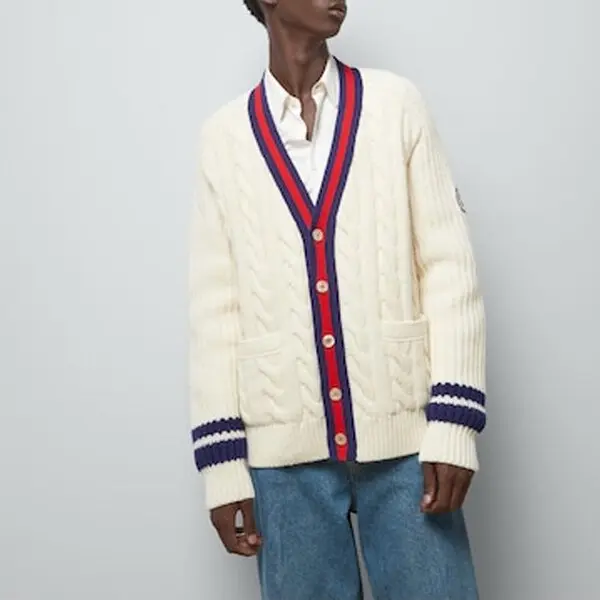 Gucci Cable Wool Knit Cardigan With Web